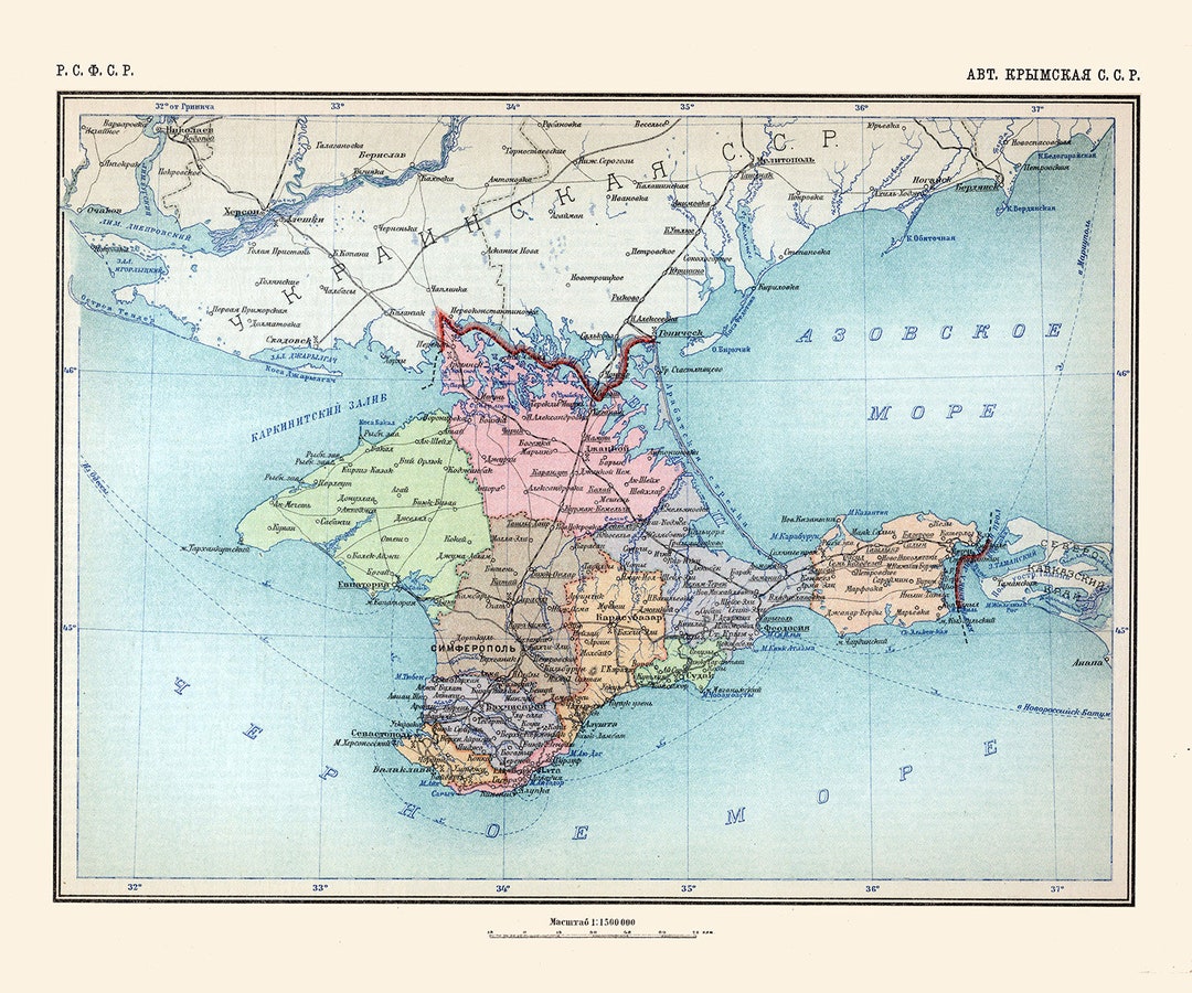 1928 Map of Crimea Ukraine - Etsy