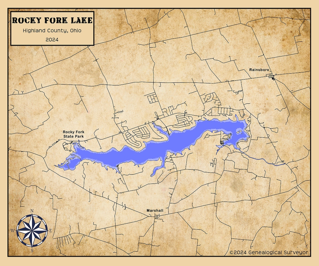 2024 Map of Rocky Fork Lake Highland County Ohio - Etsy Canada