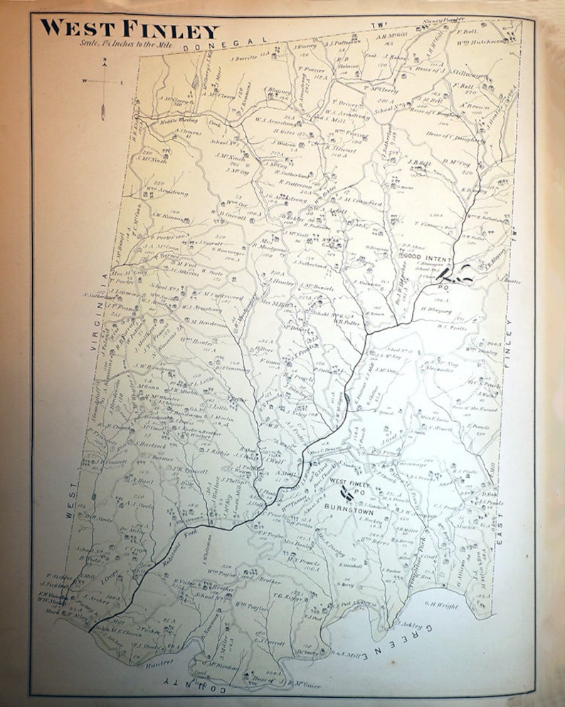 1876 Map of West Finley Township Washington County | Etsy