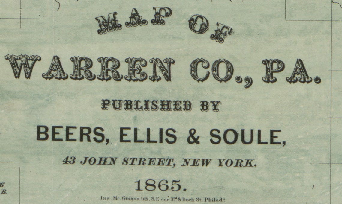 1865 Farm Line Map of Warren County PA Oil & Gas Region Youngsville ...