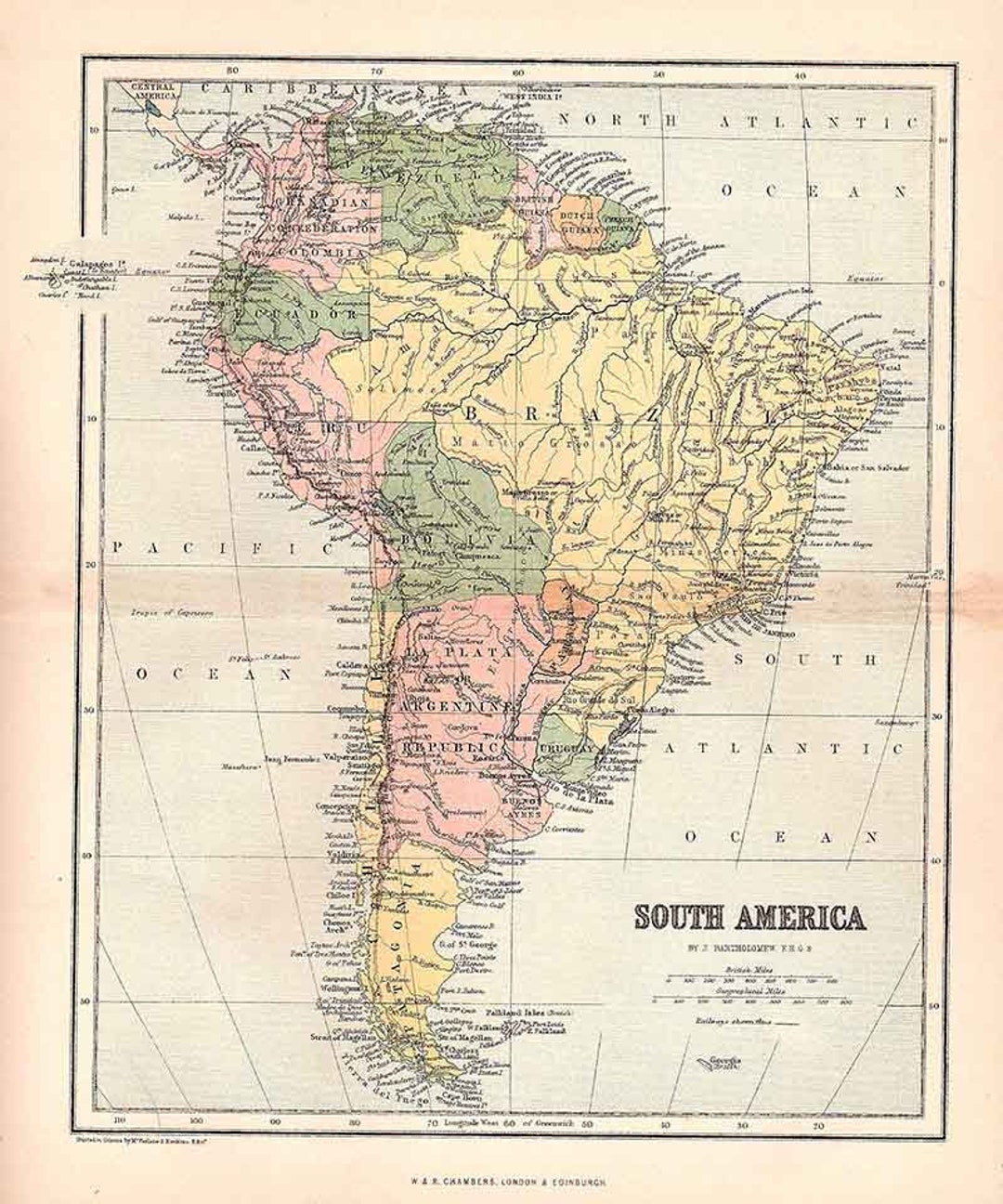 1874 Map of South America - Etsy