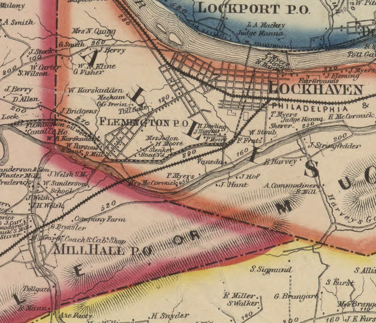 1862 Map of Clinton County Pennsylvania & Lockhaven Genealogy - Etsy