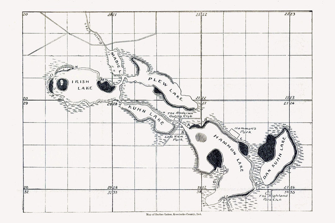 1900 Map of Barbee Chain of Lakes Kosciusko County Indiana - Etsy