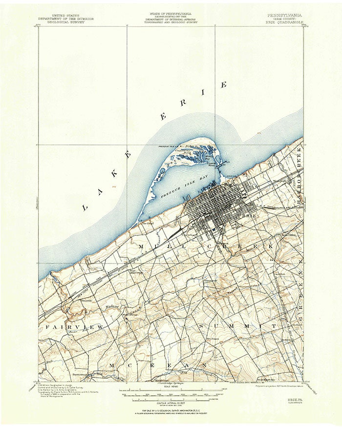 1899 Map of Erie PA and Lake Erie - Etsy