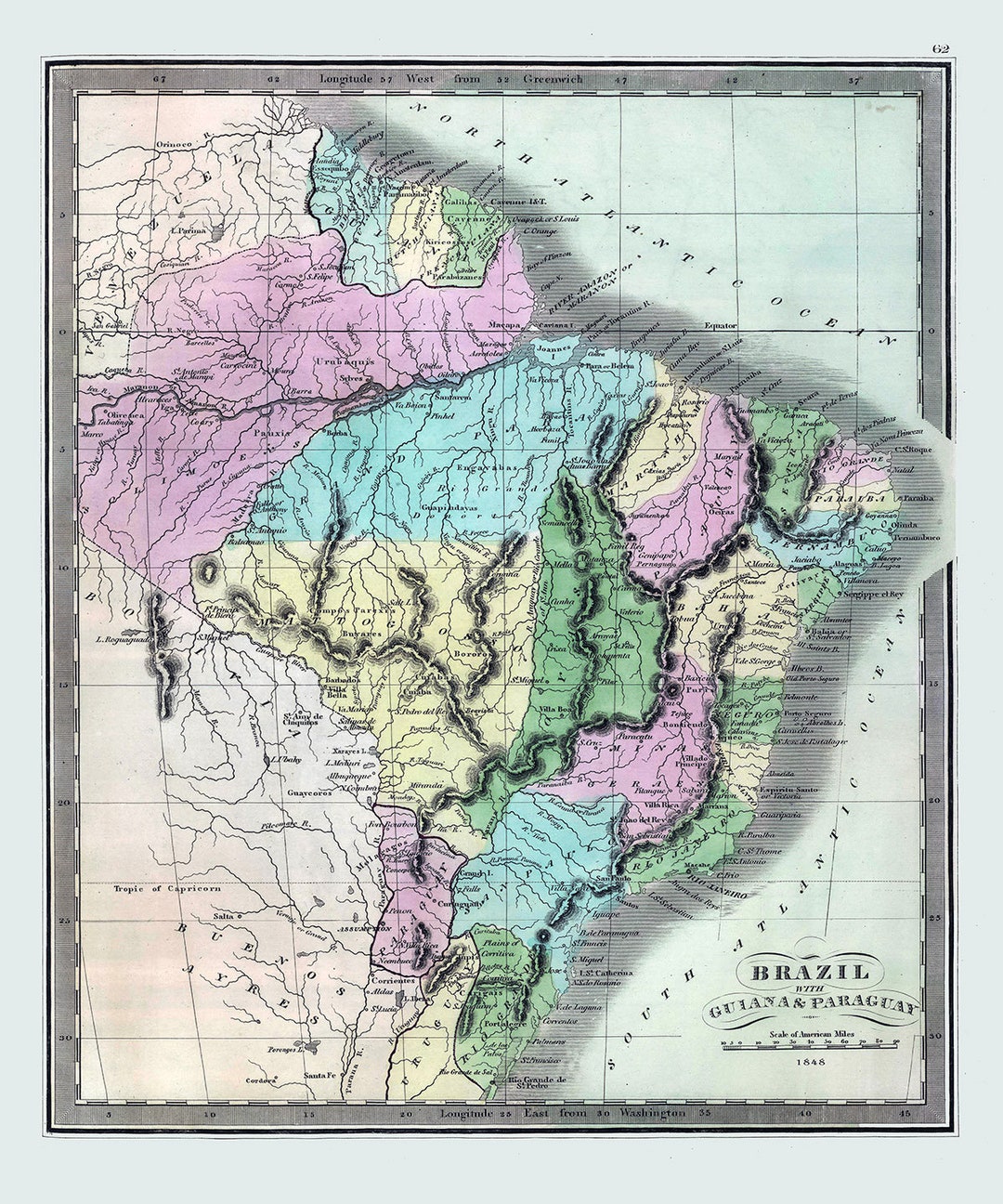 1848 Map of Brazil - Etsy