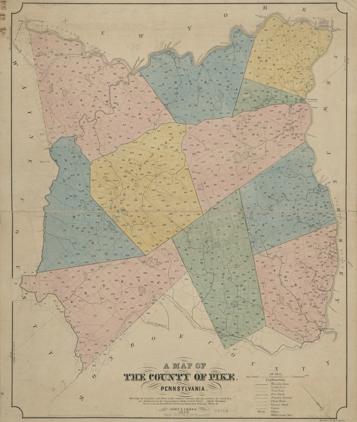 1856 Farm Line Map of Pike County Pa Milford Port Jervis | Etsy