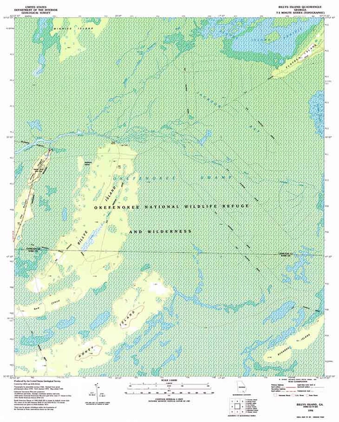 1994 Topo Map of Billys Island Georgia Quadrangle Okefenokee Swamp - Etsy
