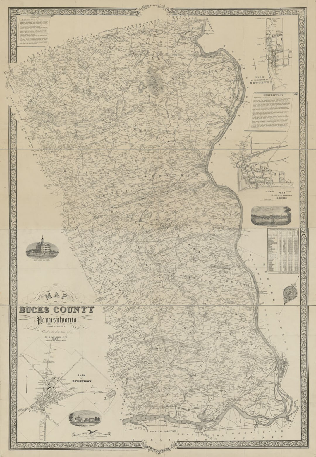 1850 Map of Bucks County Pa From Surveys Research Map Farm Names - Etsy