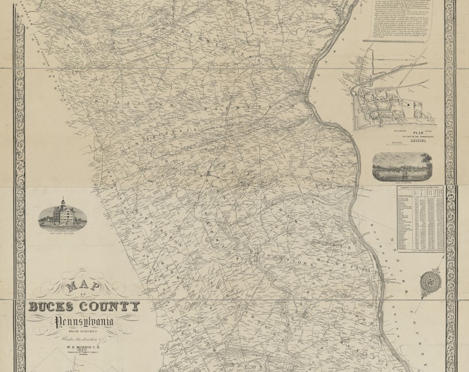 1850 Map of Bucks County Pa From Surveys Research Map Farm | Etsy
