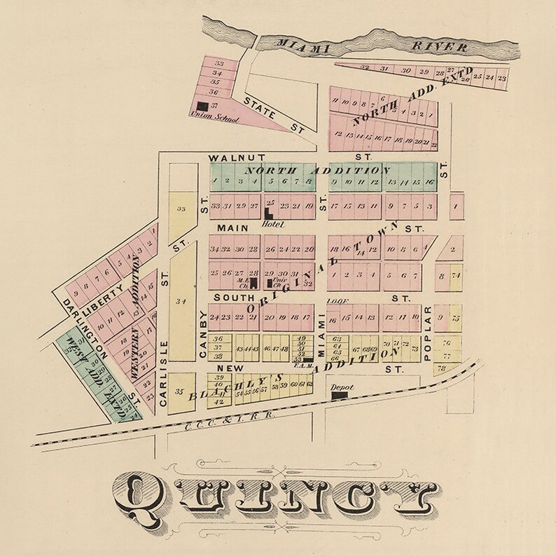 1875 Town Map of Quincy Logan County Ohio - Etsy