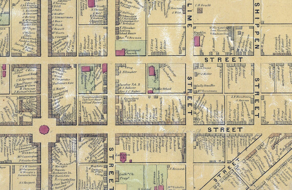 1850 Town Map of Lancaster Lancaster County Pennsylvania - Etsy
