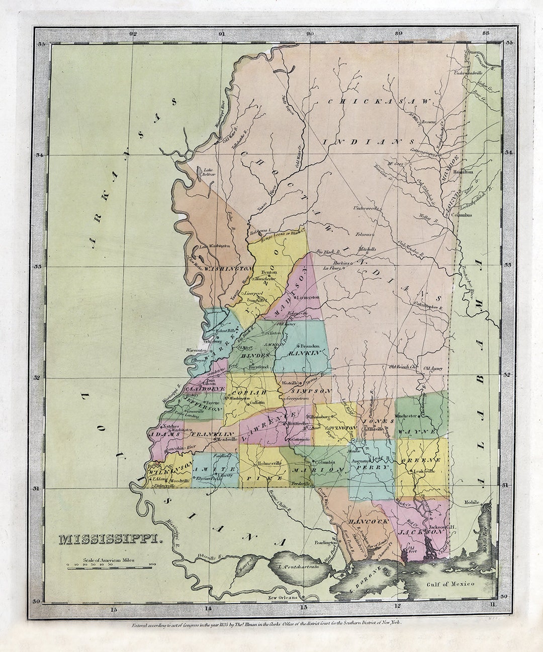 1835 Map of Mississippi - Etsy