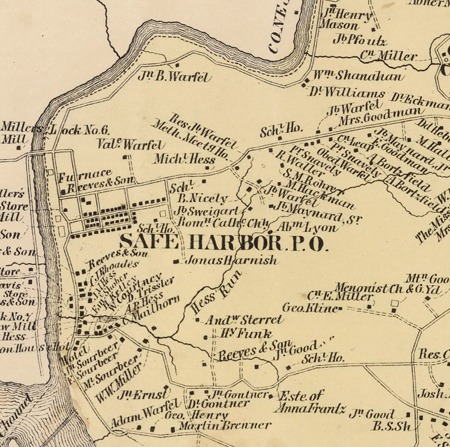 1864 Map of Conestoga Township Lancaster County Pennsylvania - Etsy