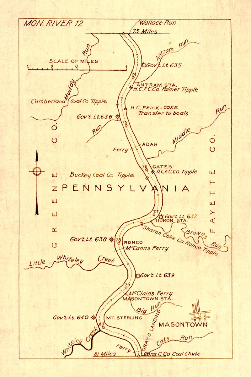 1920s Map of Monagahela River Along Cumberland Twp Greene - Etsy