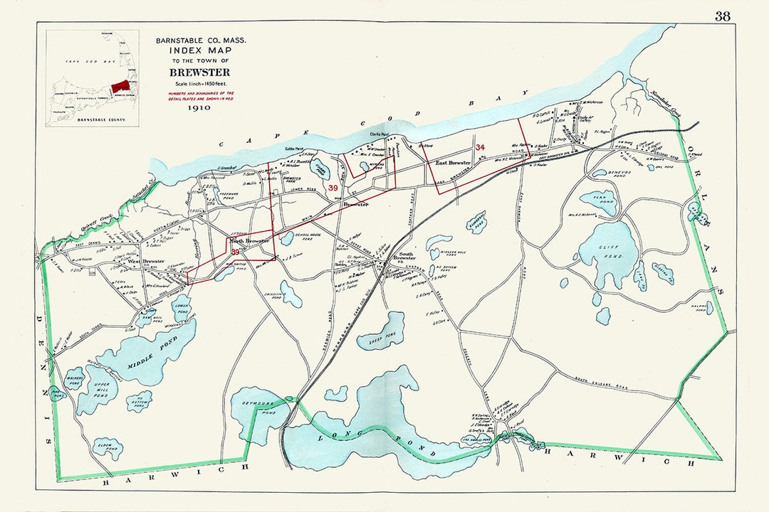 1910 Map of Brewster Barnstable County Massachusetts - Etsy