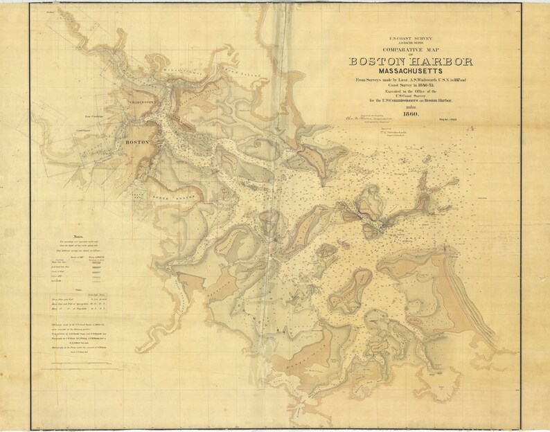 1860 Map of Boston Harbor Massachusetts | Etsy