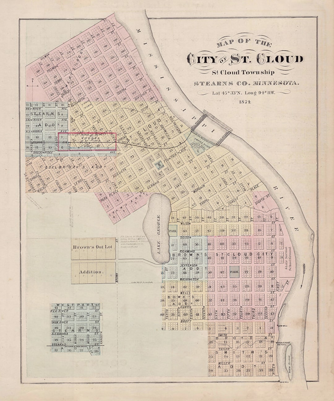 1874 Map of St Cloud Minnesota - Etsy