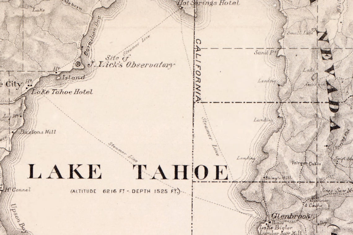 1874 Map of Lake Tahoe and Surrounding Country - Etsy