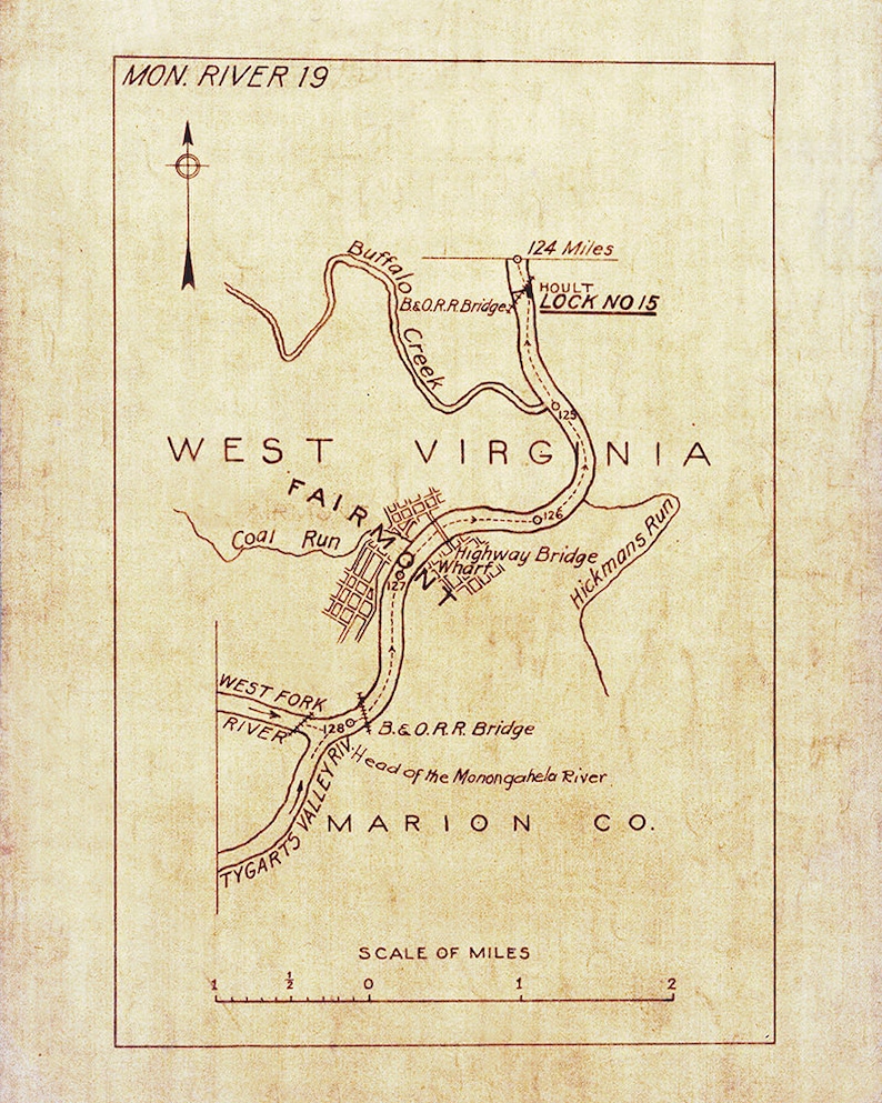 1920s Map of Fairmont West Virginia Monongahela River Coal Run - Etsy ...