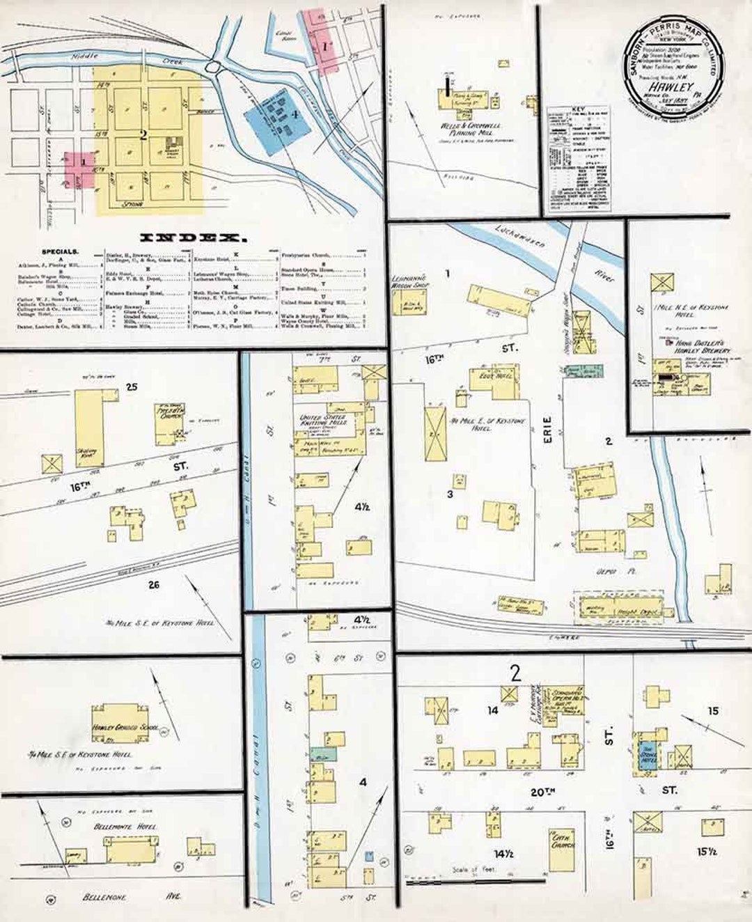 1897 Town Map of Hawley Wayne County Pennsylvania - Etsy