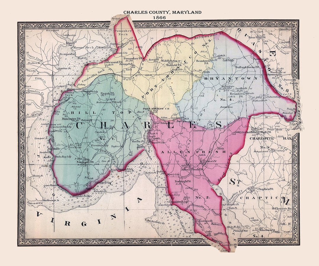 1866 Map of Charles County Maryland - Etsy