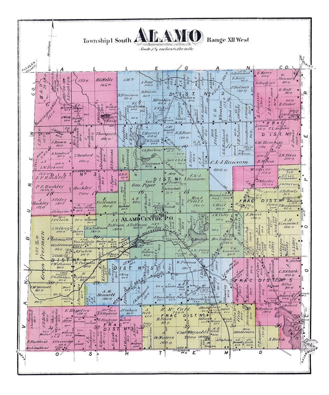 1873 Map of Alamo Township Kalamazoo County Michigan - Etsy