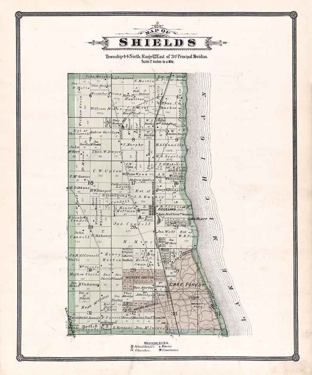 1885 Map of Shields Township Lake County Illinois - Etsy
