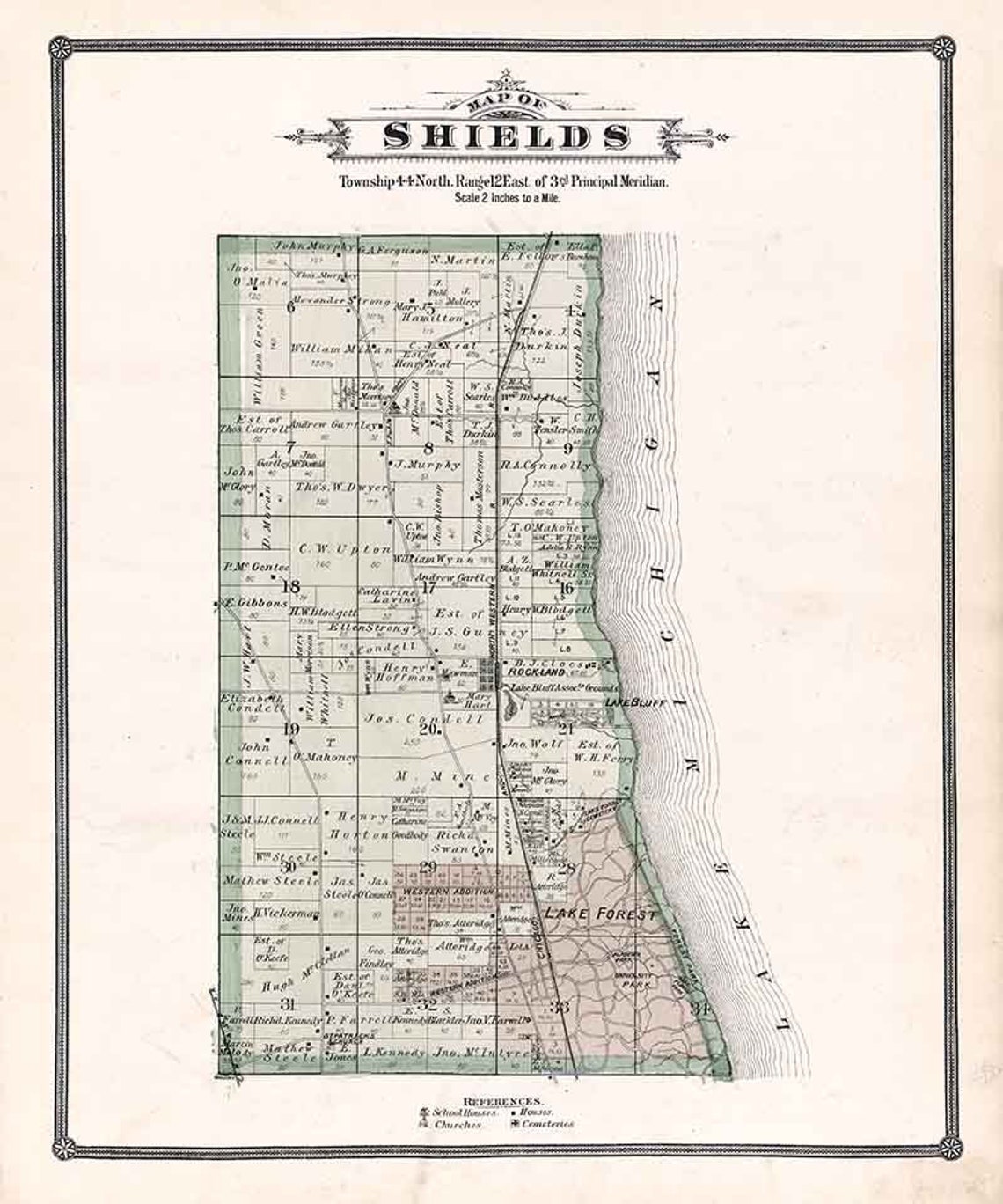 1885 Map of Shields Township Lake County Illinois - Etsy