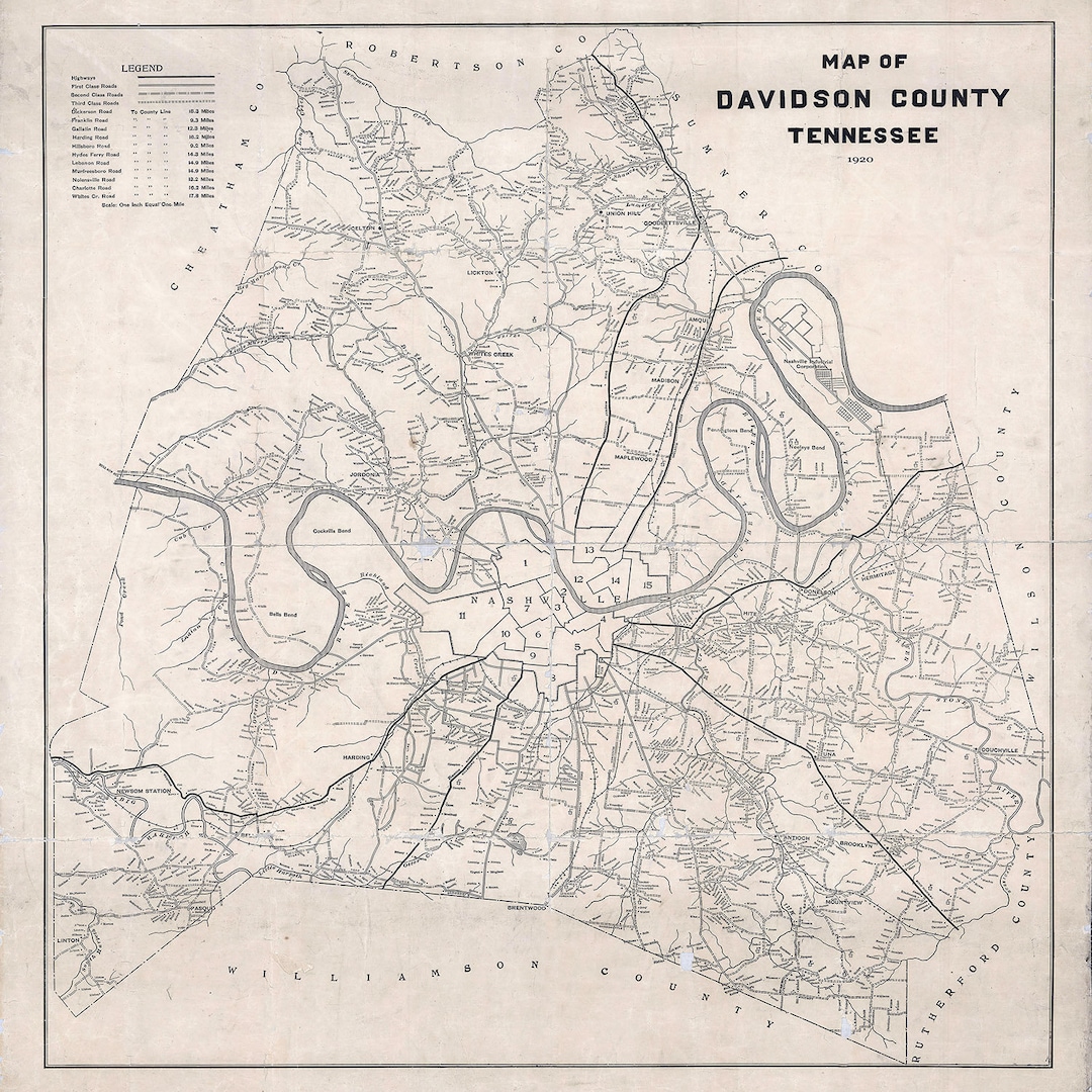 1920 Map of Davidson County Tennessee - Etsy