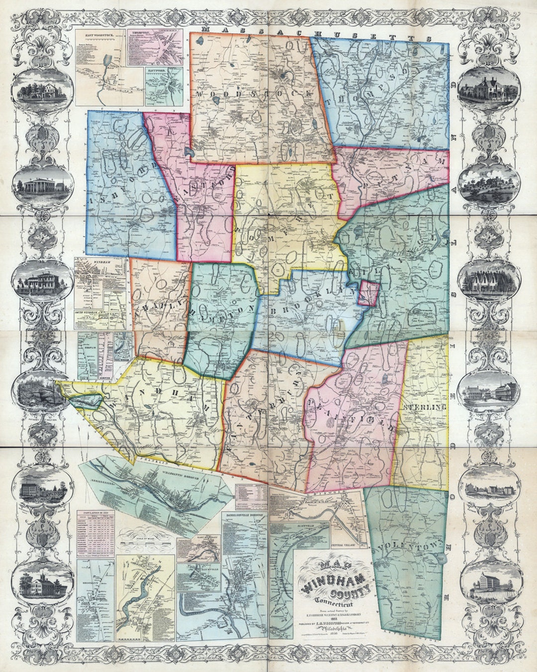 1856 Map of Windham County Connecticut - Etsy