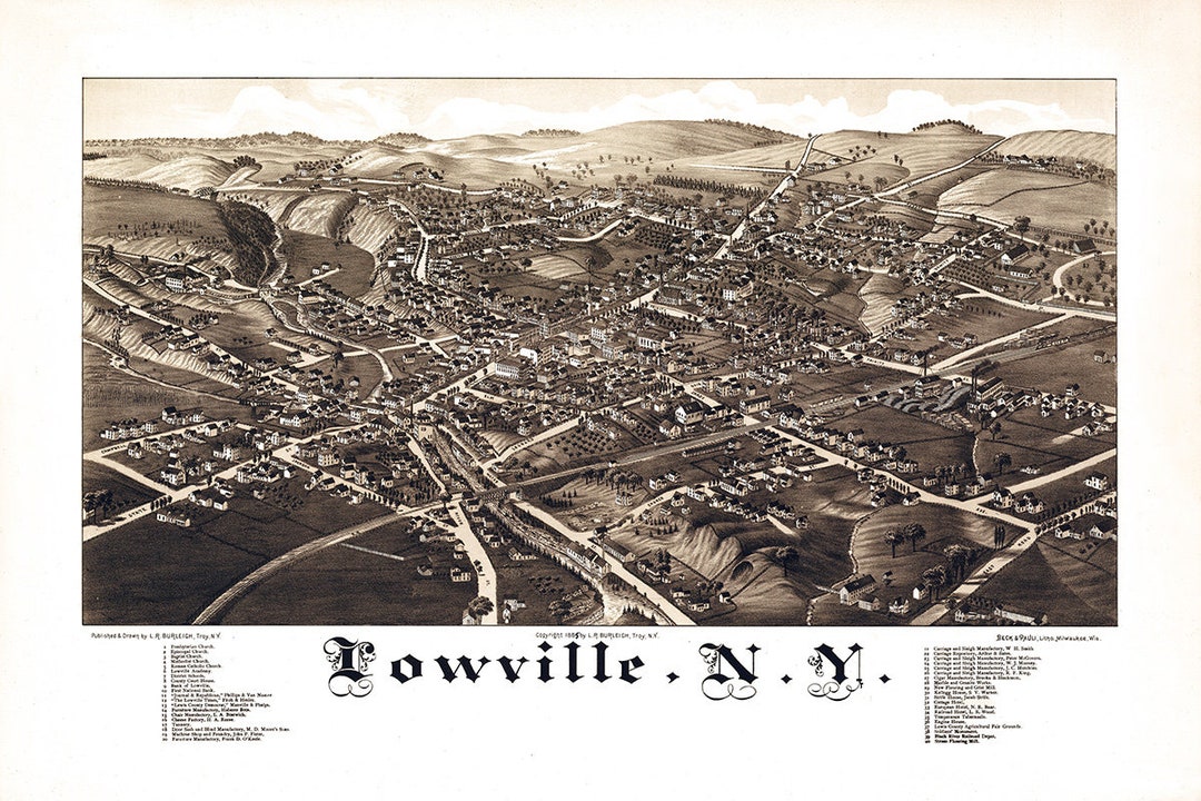 1885 Panoramic Map of Lowville Lewis County New York - Etsy