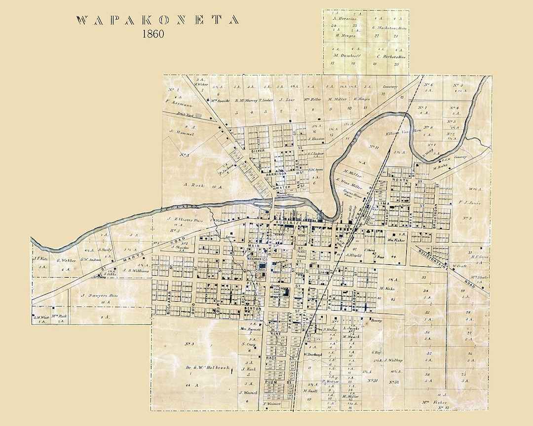 1860 Map of Wapakoneta Auglaize County Ohio - Etsy