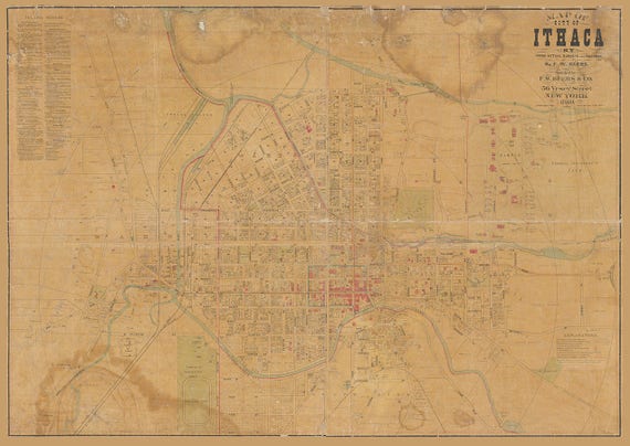 1889 Map of Ithaca New York | Etsy