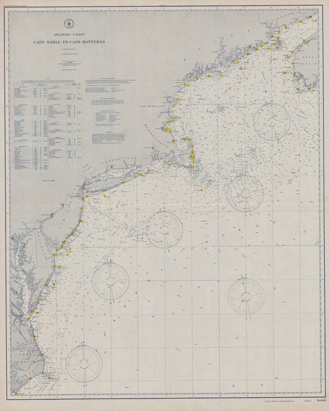 1906 Nautical Map of Cape Sable to Cape Hatteras - Etsy