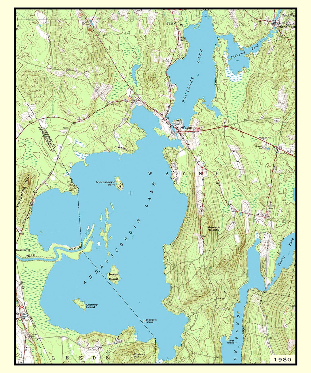 1980 Map of Lake Androscoggin Maine - Etsy