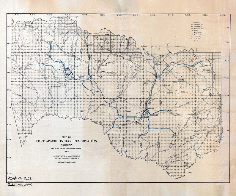 1915 Map of Fort Apache Indian Reservation Arizona - Etsy