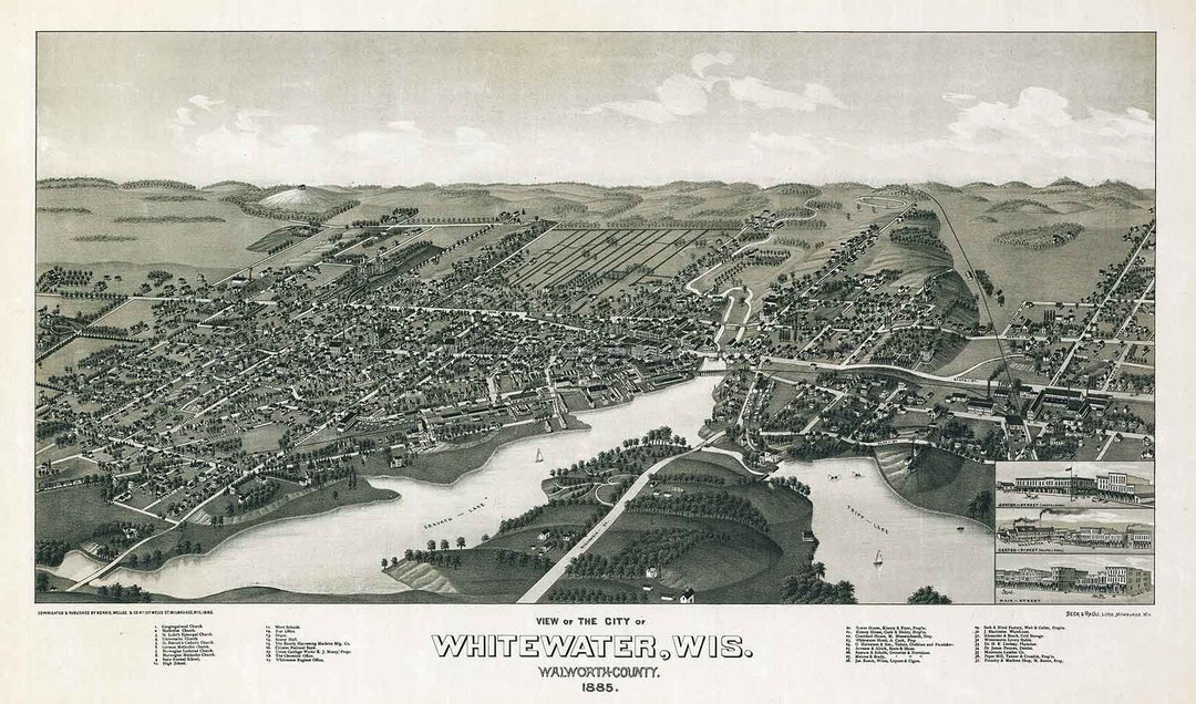 1885 Panoramic Map of Whitewater Walworth County Milwaukee - Etsy