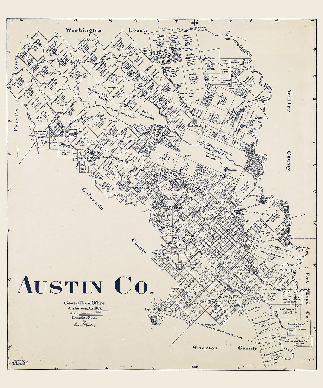 1915 Map of Austin County Texas - Etsy