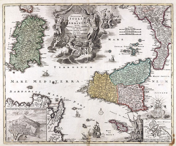 1600 Map of Sicily and Sardinia Italy | Etsy