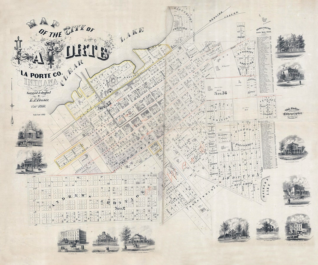 1860 Town Map of La Porte Indiana - Etsy