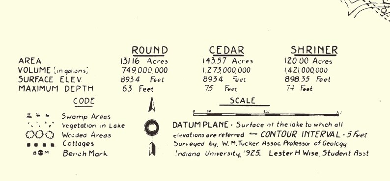 1925 Map of Tri-lakes Whitley County Indiana | Etsy
