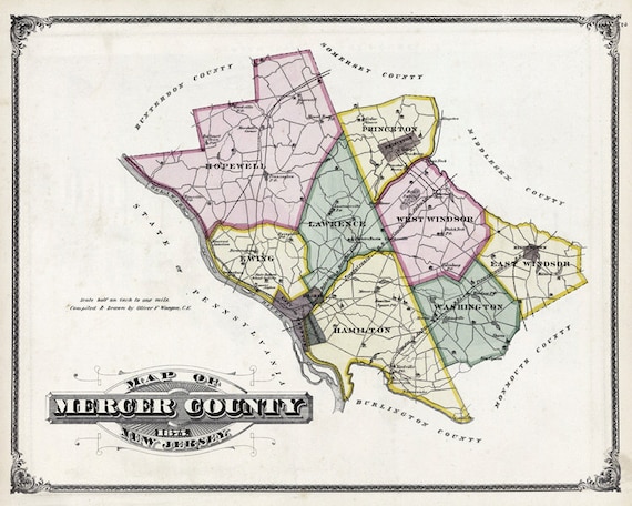 1875 Map of Mercer County New Jersey | Etsy