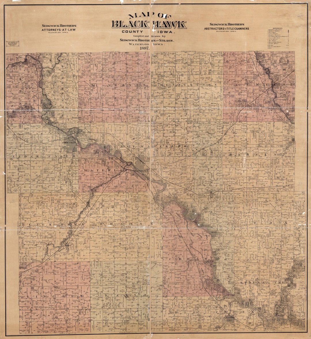 1887 Map of Black Hawk County Iowa Cedar Falls Waterloo - Etsy