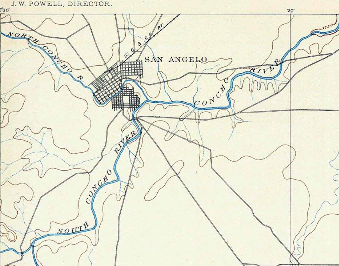 1892 Topo Map of San Angelo Texas - Etsy