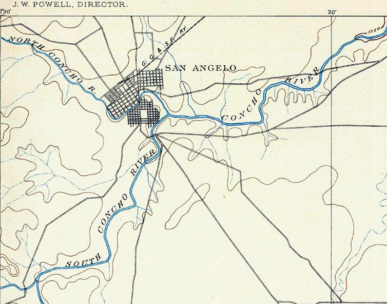 1892 Topo Map of San Angelo Texas | Etsy