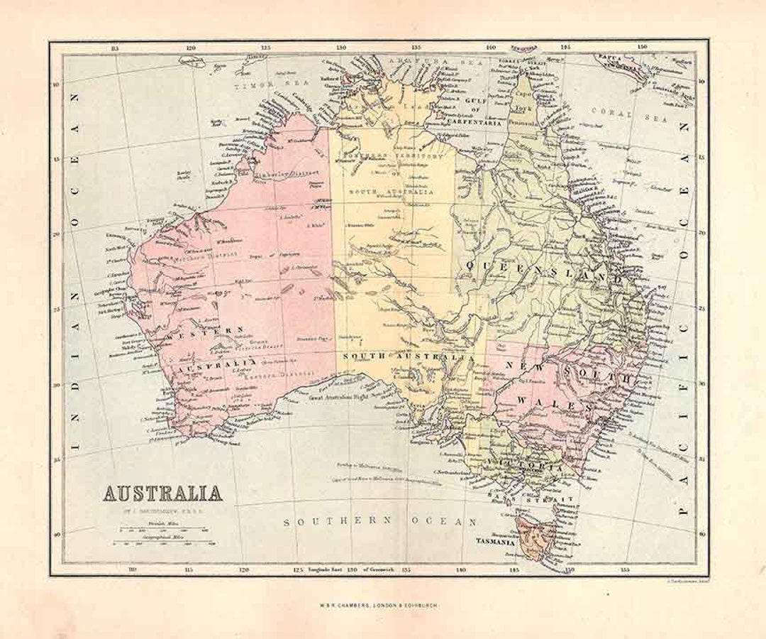 1888 Map of Australia - Etsy