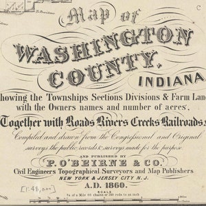 1860 Farm Line Map of Washington County Indiana - Etsy