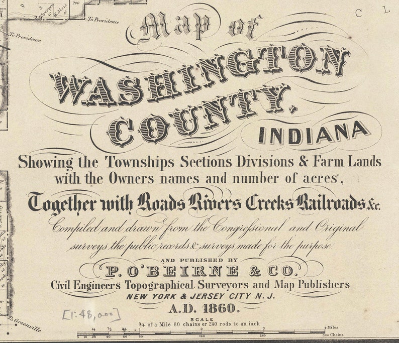 1860 Farm Line Map of Washington County Indiana - Etsy