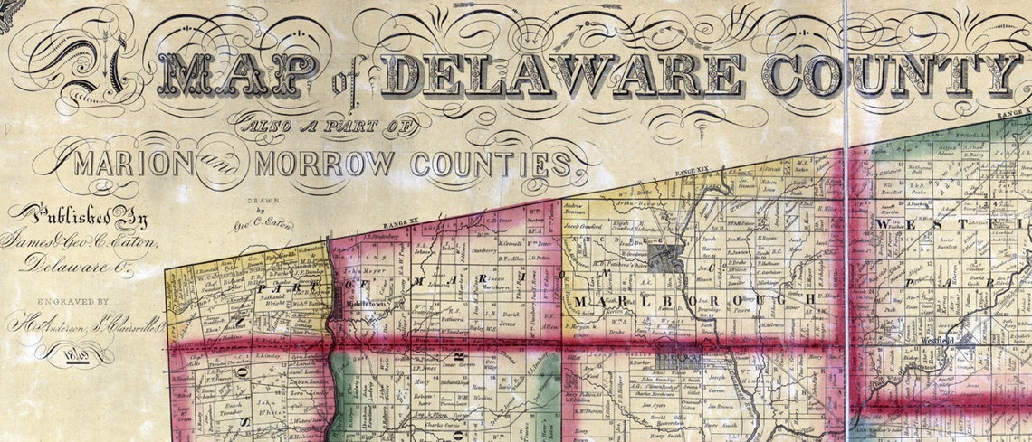 1849 Farm Line Map of Delaware County Ohio Scioto River | Etsy