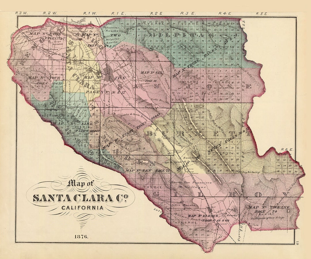 1876 Map of Santa Clara County California - Etsy